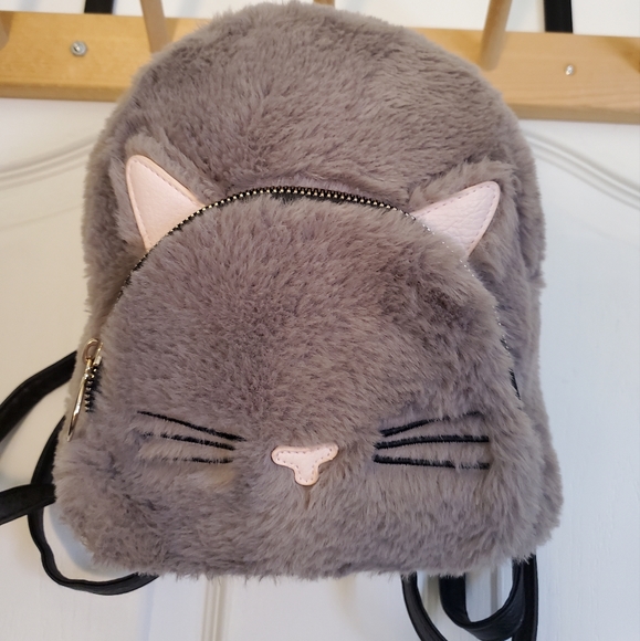 Typo | Bags | Typo Grey Fluffy Cat Mini Backpack | Poshmark